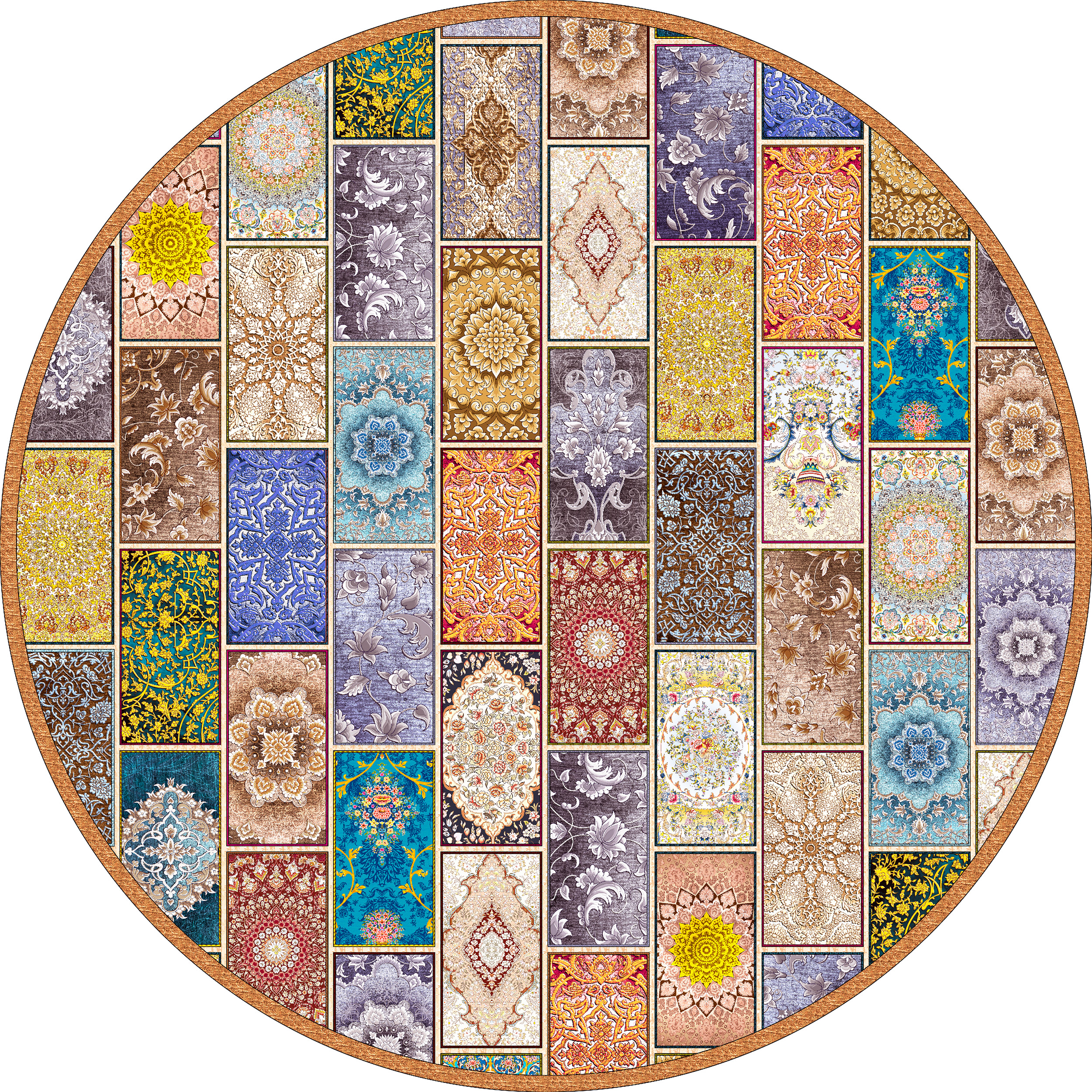 فرش ماشینی گرد چهل تکه طرح 100539 تمام رنگ 700 شانه