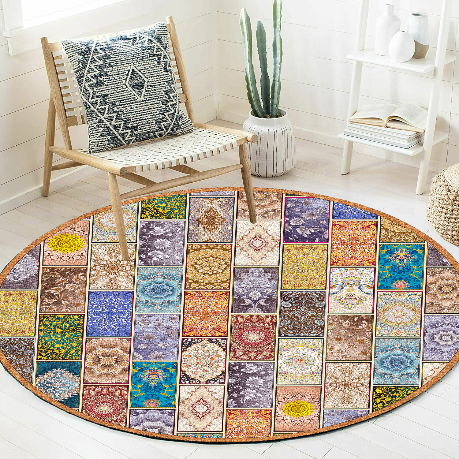 فرش ماشینی گرد چهل تکه طرح 100539 تمام رنگ 700 شانه - شرکت فرش محتشم