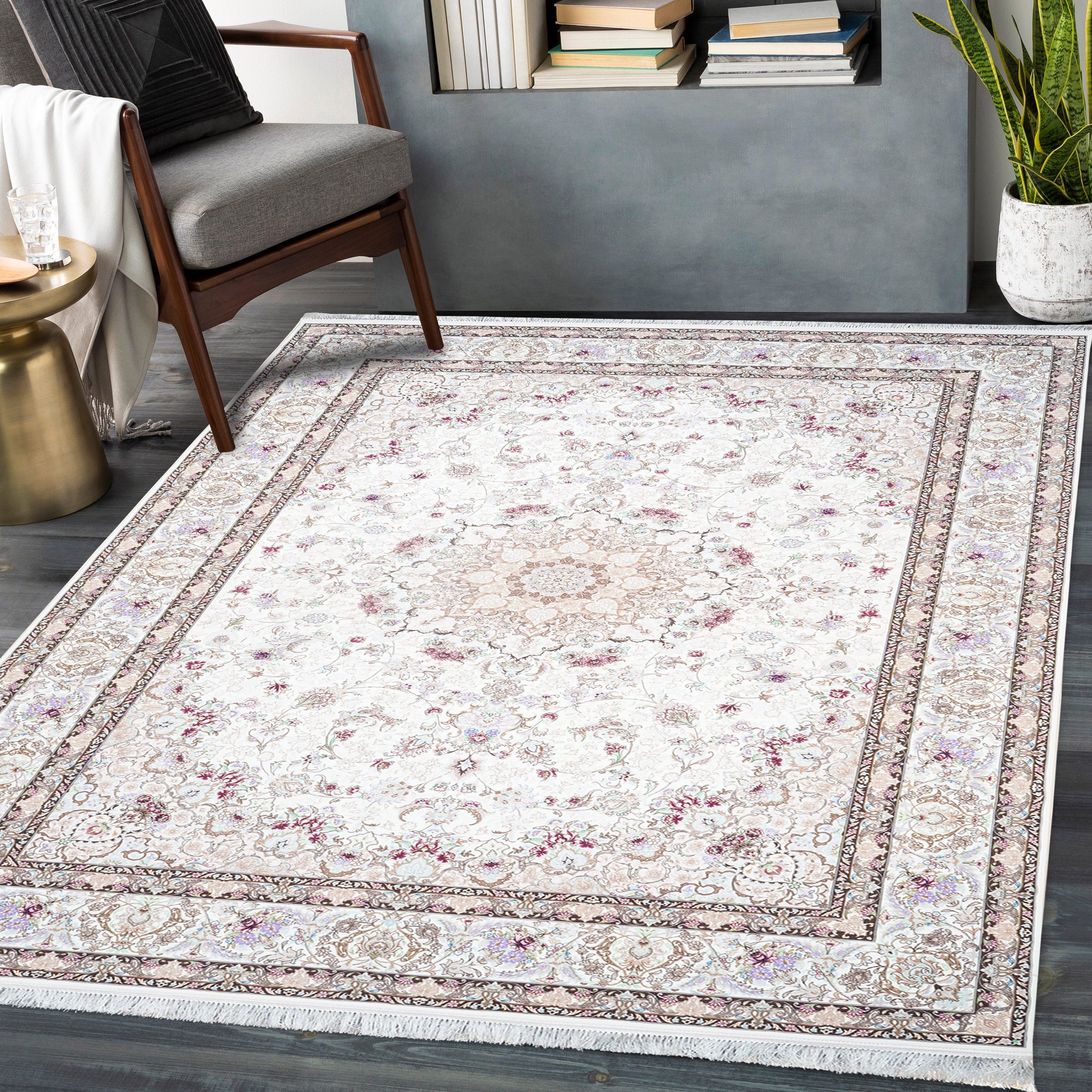 فرش ماشینی اصیل طرح 100906 کرم 1200 شانه